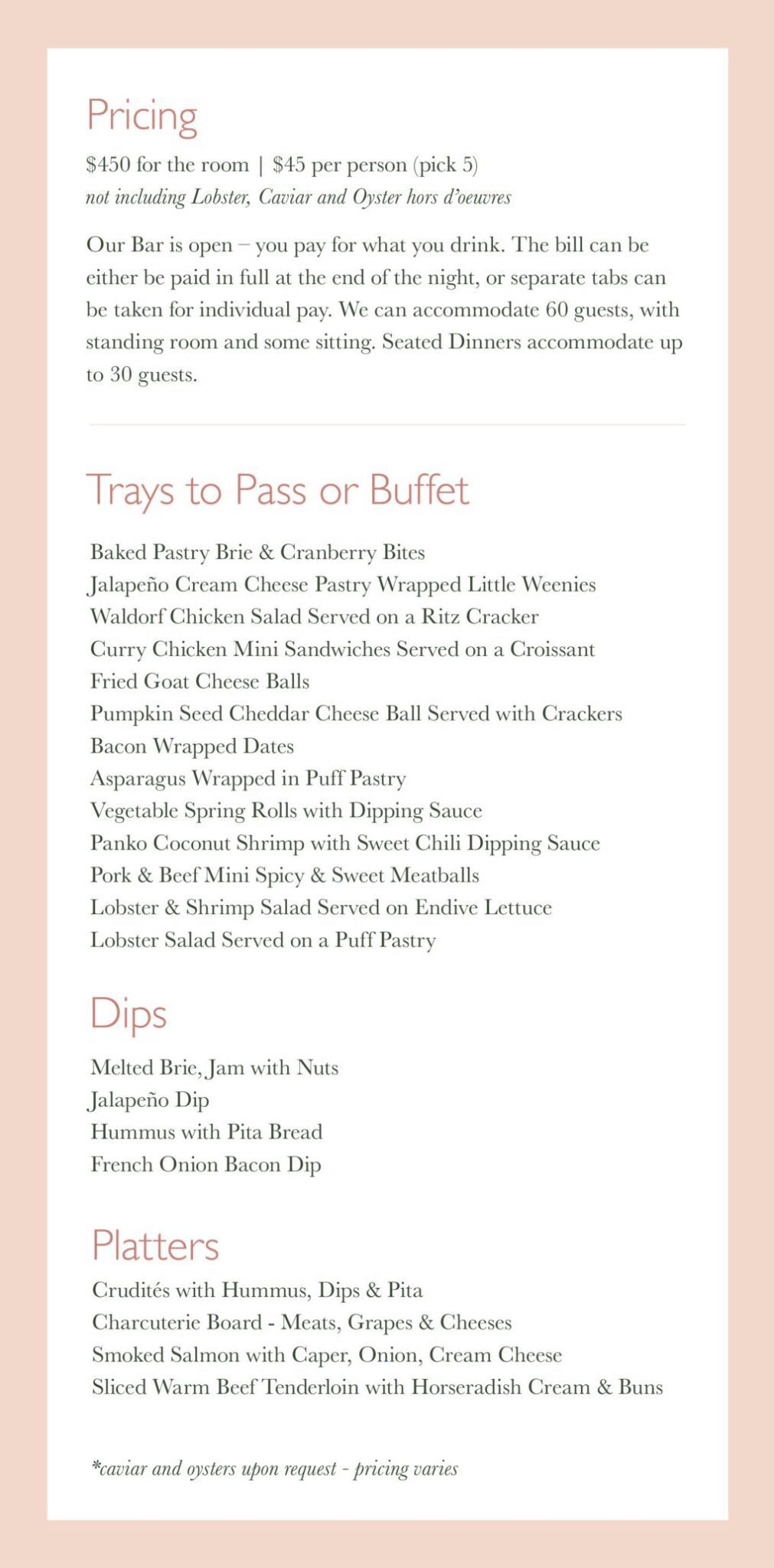 Hors D’oeuvre Menu - Cosabella Kitchen